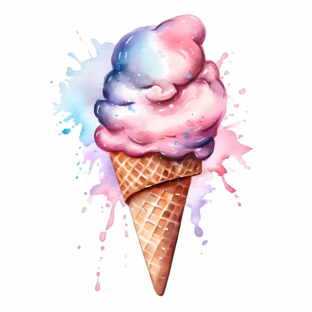 Watercolor Ice Cream Cone Colorful Clipart Art Printable 20 High ...