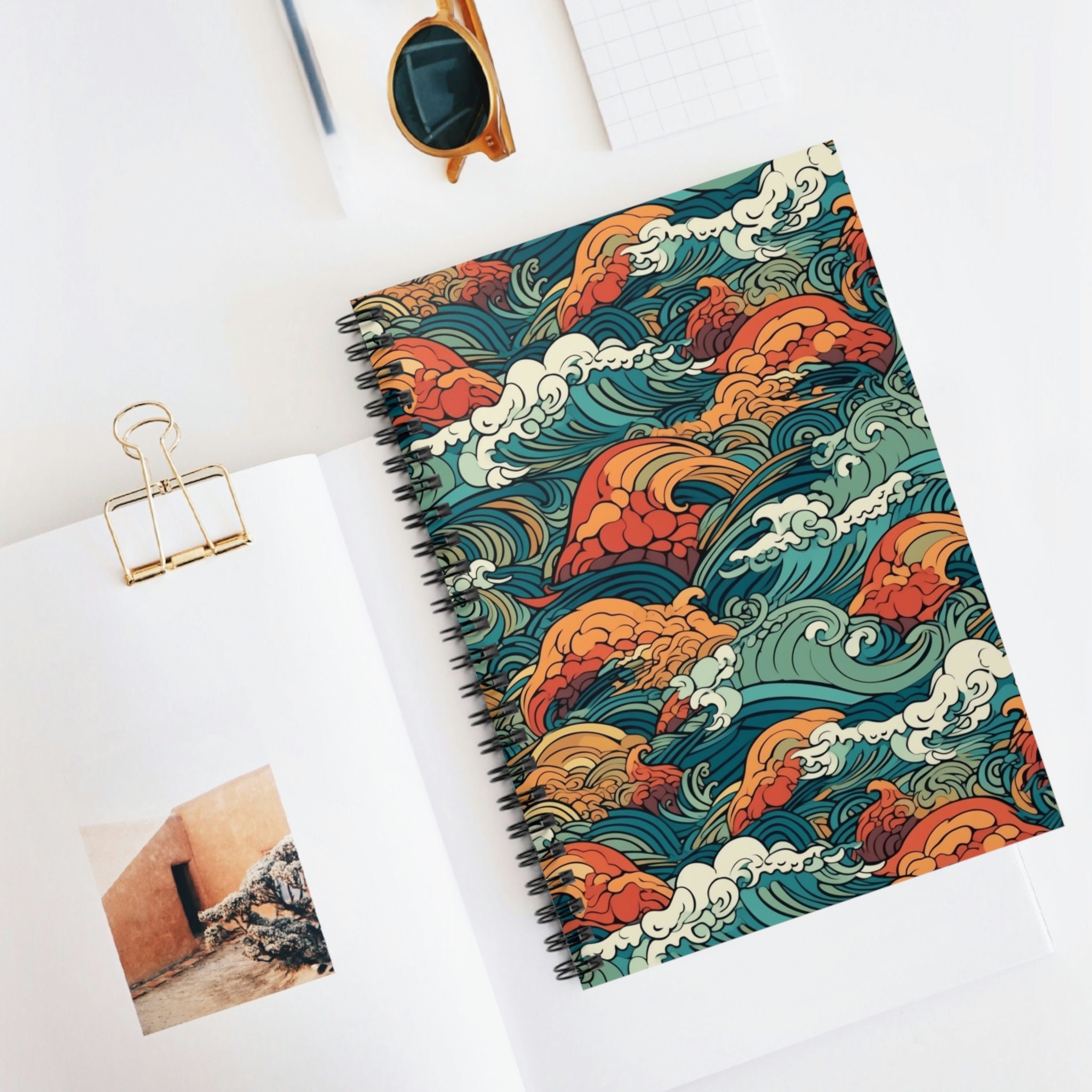 Japanese Colorful Ocean Waves Spiral Notebook Ruled Line - Etsy