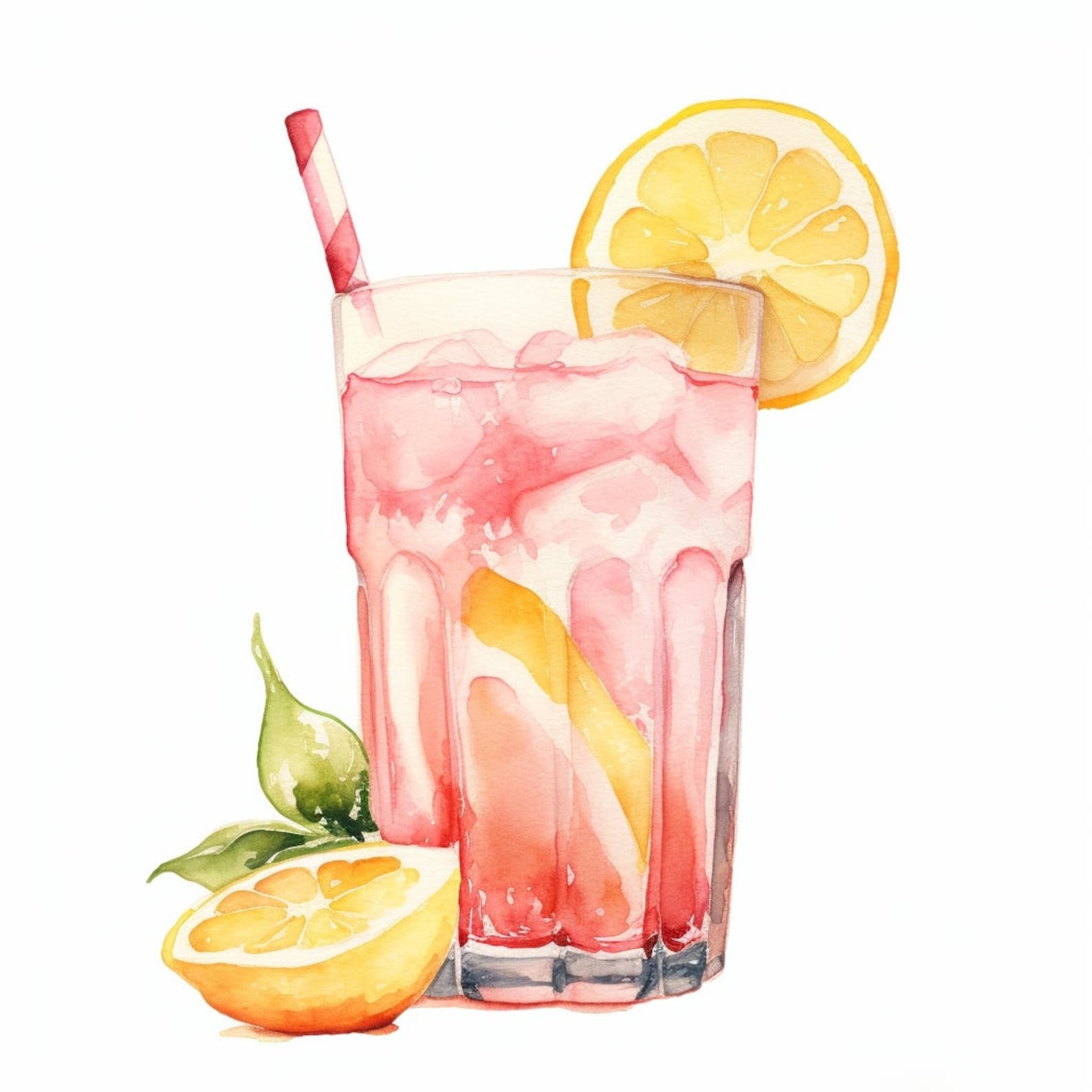 20 Refreshing Pink Lemonade Watercolor Clipart Summertime Feel Digital ...