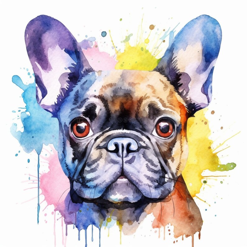 Watercolor French Bulldog Frenchie Clipart Dog Art Printable 20 Digital ...