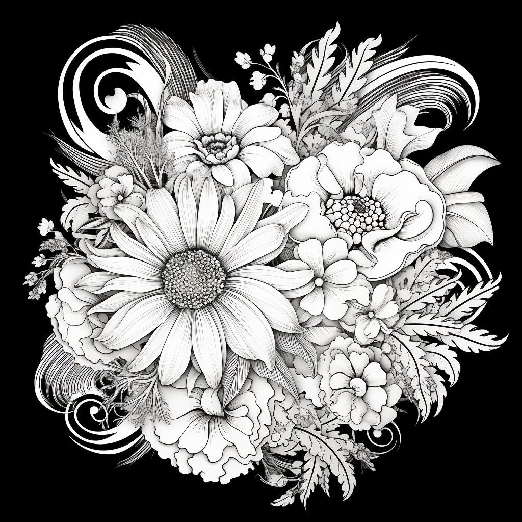 Floral Bouquet Adult Coloring Pages Detailed Flower Printable 56 ...