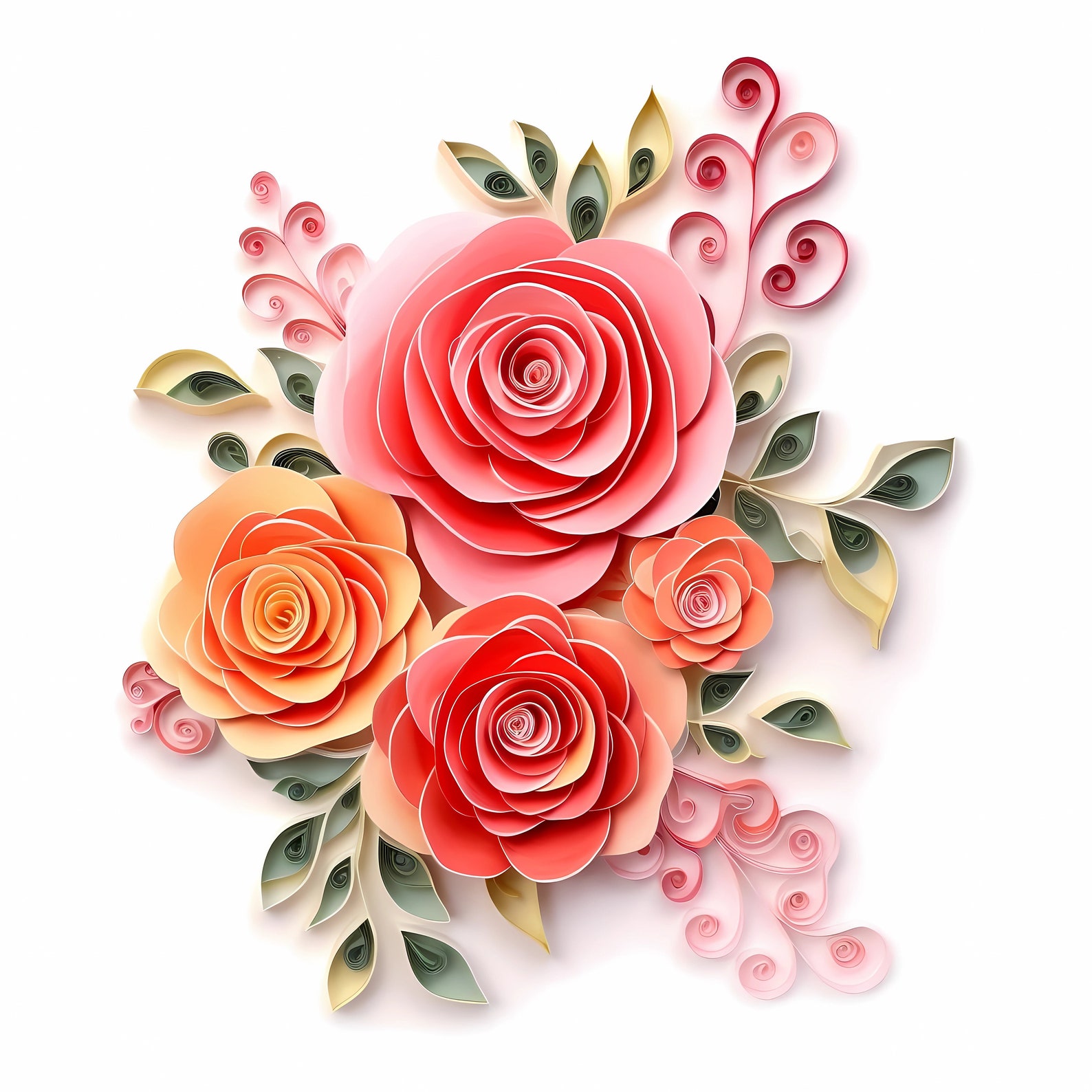 20 Quilling Rose Flower Colorful Clip Art Digital Downloads. - Etsy