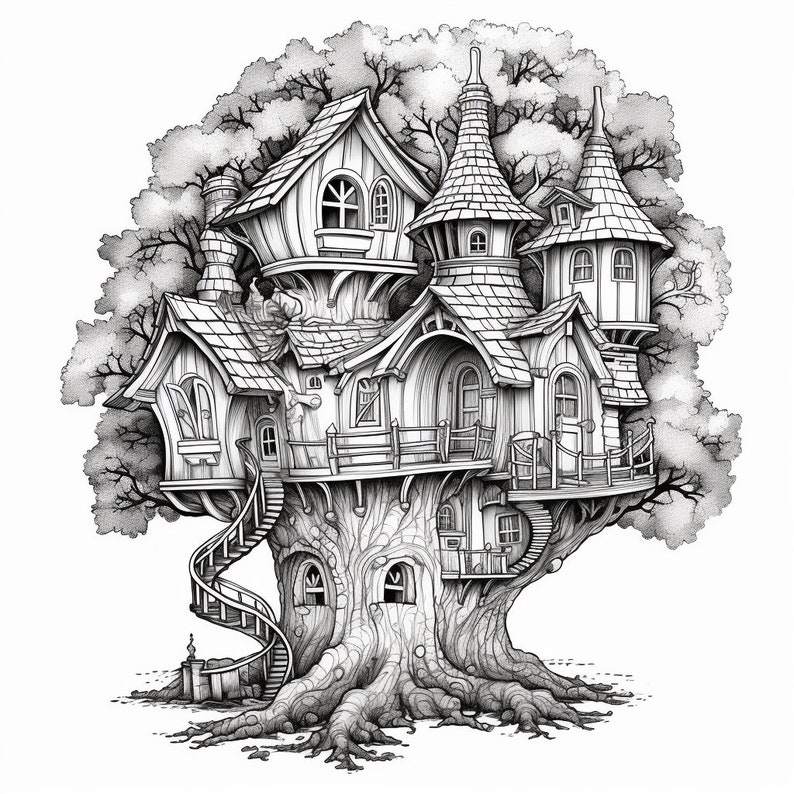 30 Magical Enchanted Tree House Coloring Book - Etsy