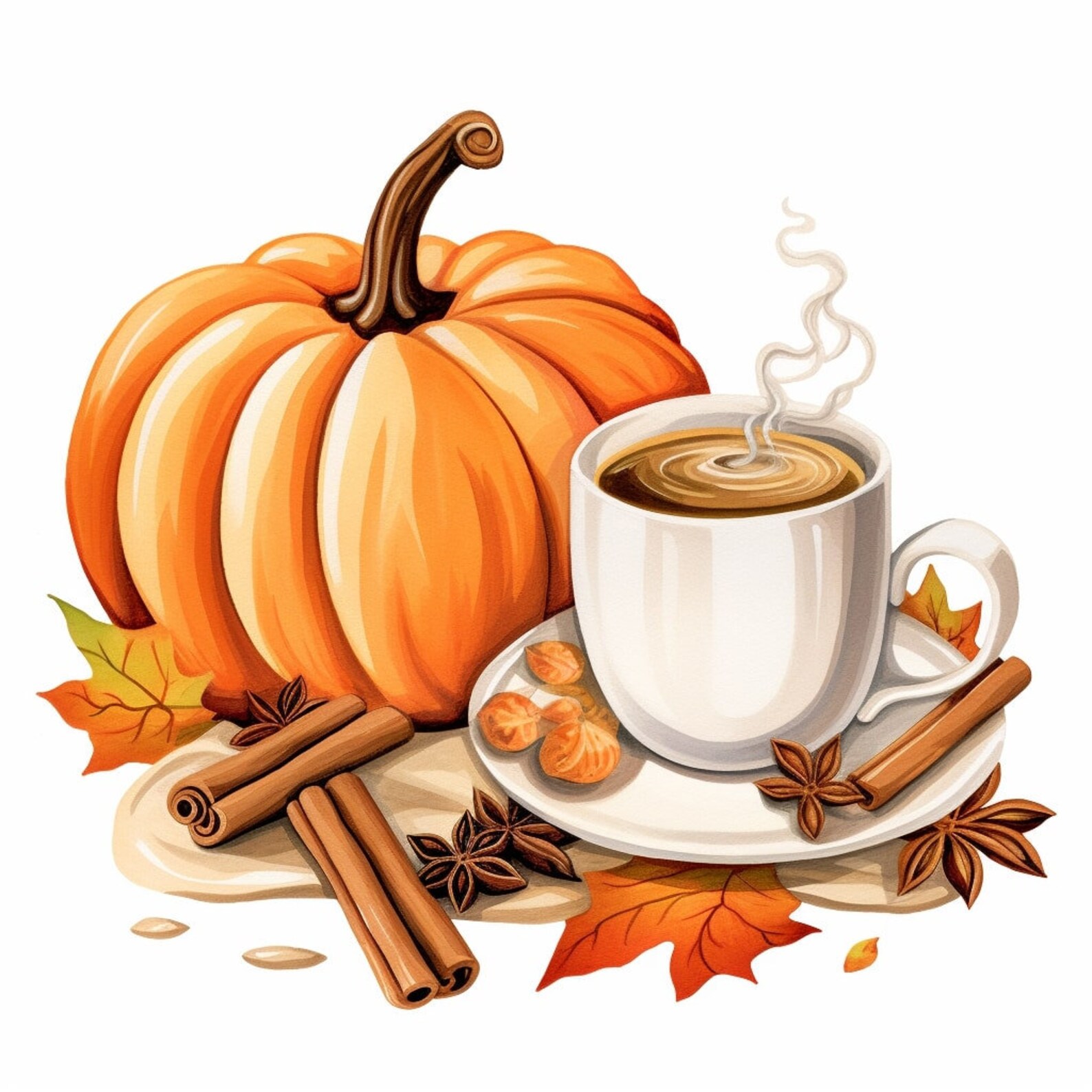 Pumpkin Spice Coffee Latte Clipart Art Printable 20 High Quality Jpgs ...