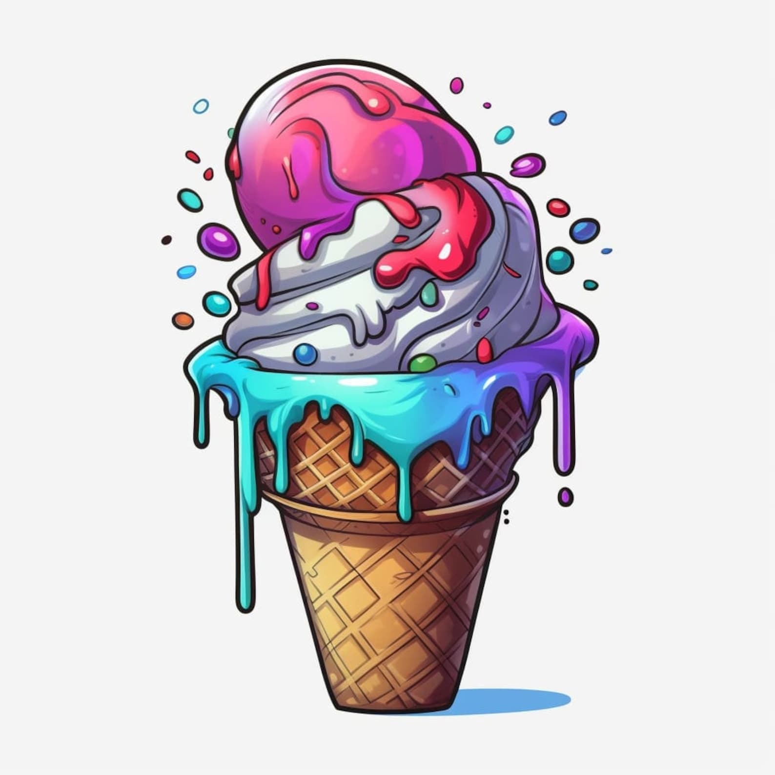 Graffiti Ice Cream Cone Colorful Clipart Art Printable 20 High Quality ...