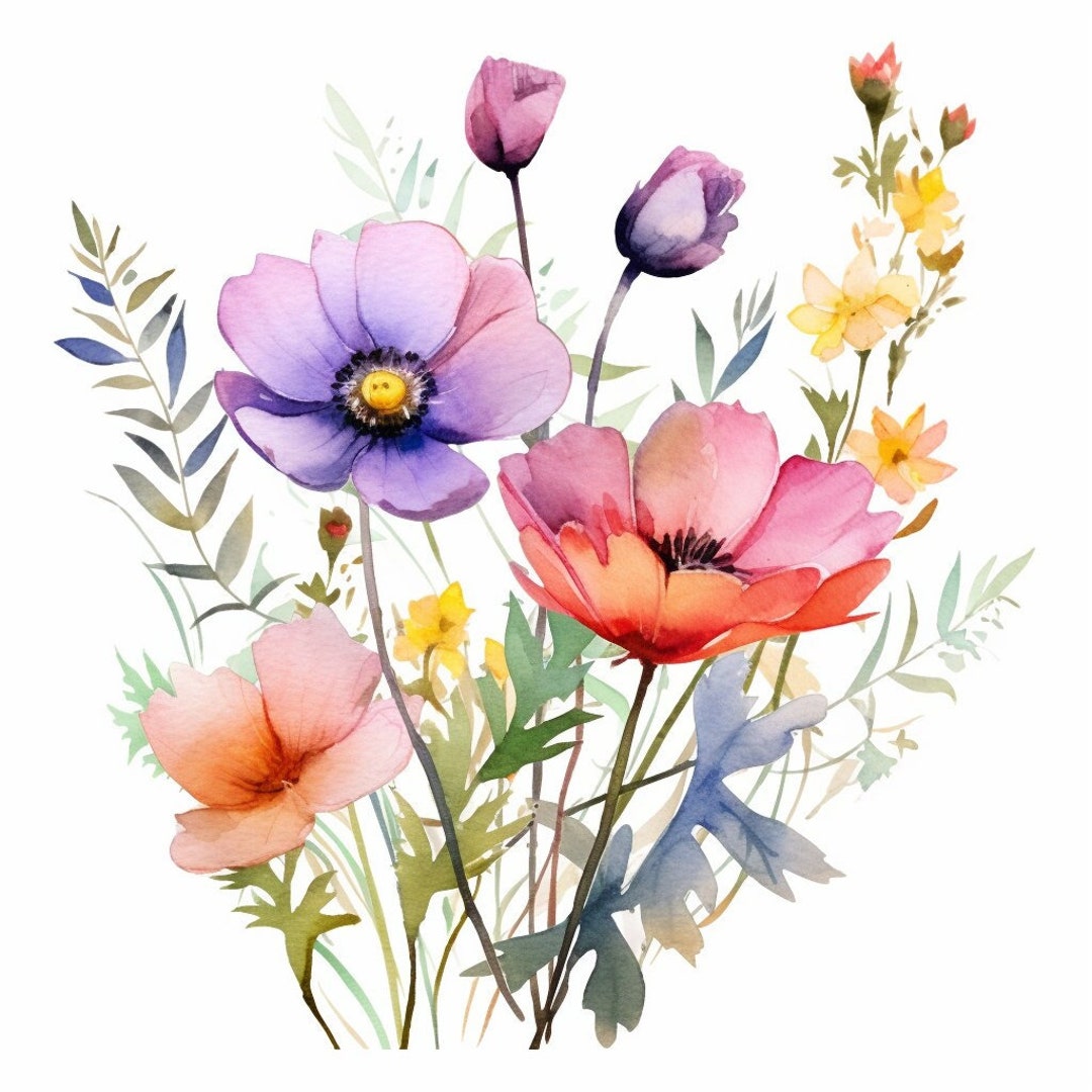 Wildflower Clipart Floral Watercolor Wild Flowers Floral Clipart ...