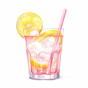 20 Refreshing Pink Lemonade Watercolor Clipart Summertime Feel Digital ...