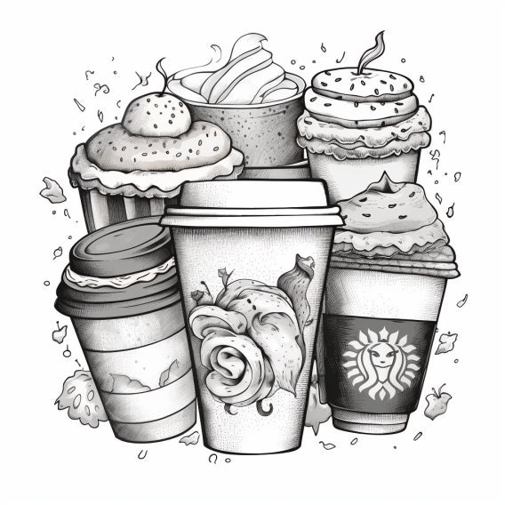 Coffee Cup Adult Coloring Printable Pages 30 Digital Downloads - Etsy