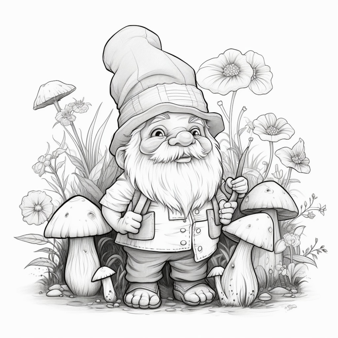 50 Cute Garden Gnomes Coloring Pages for Adults Printable Magical ...