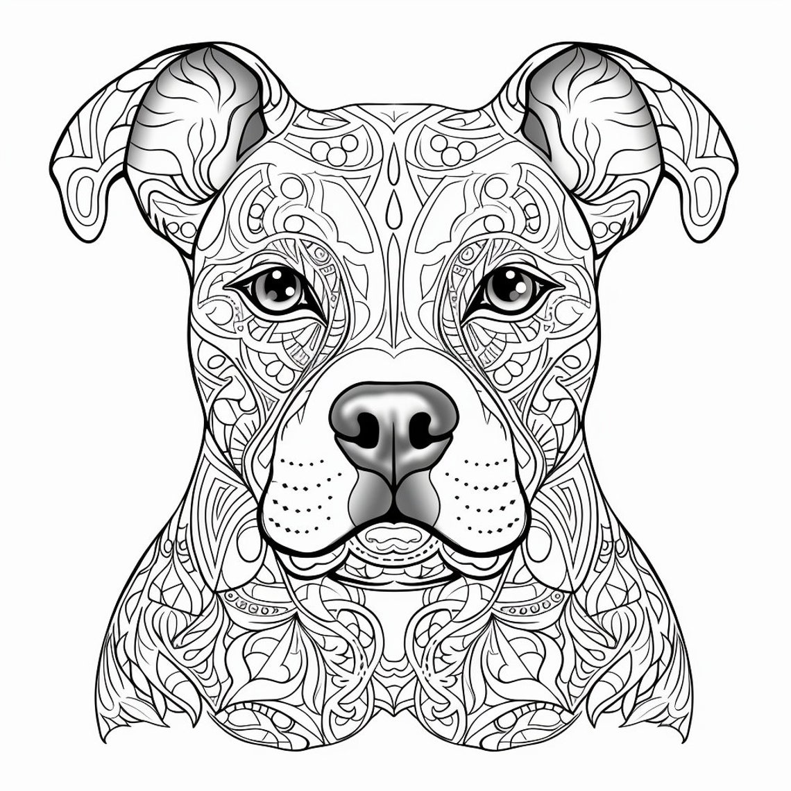 Pitbull Adult Coloring Page Printable Dog Digital Downloads 52 Images ...