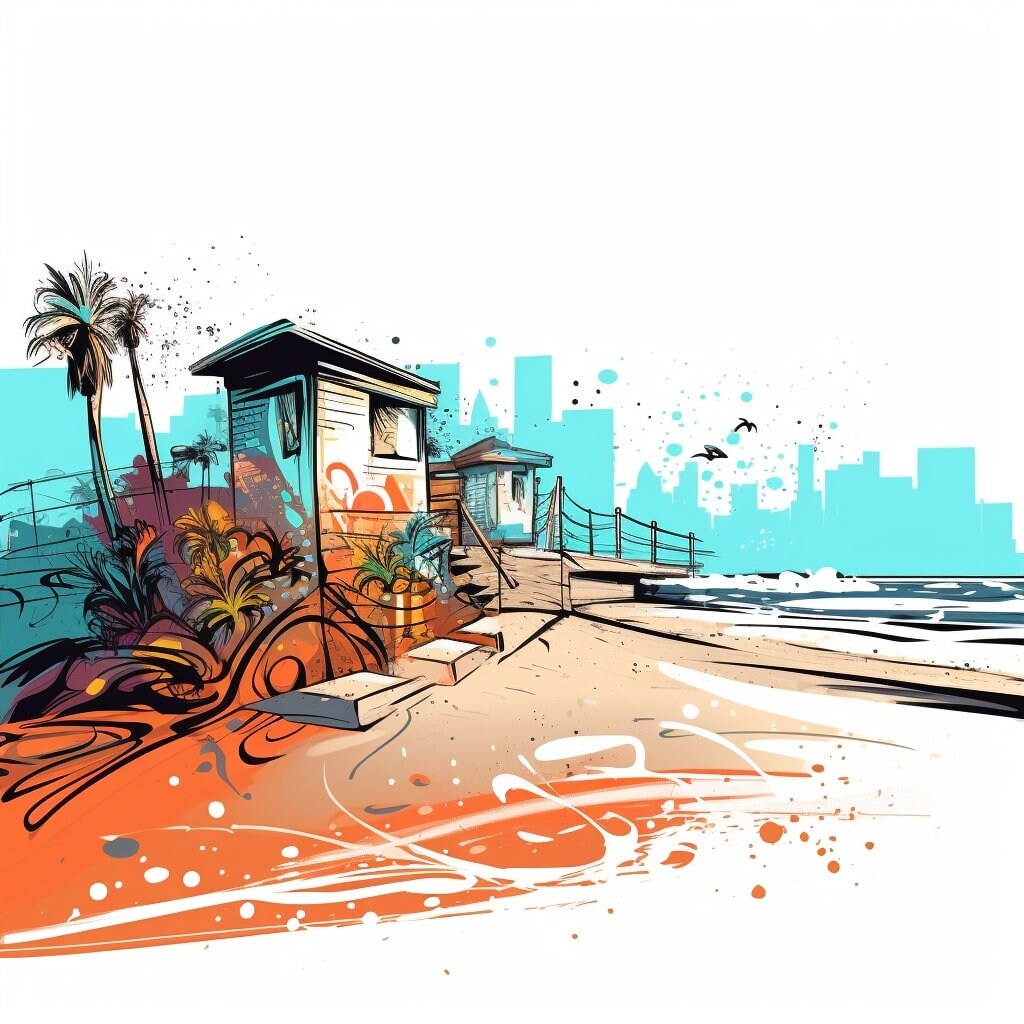 Graffiti Style Beach Scene Waves Clipart Art Printable 20 - Etsy