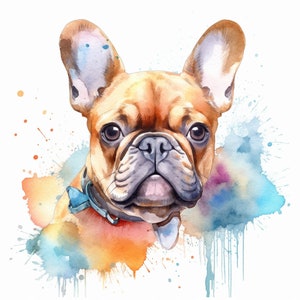Watercolor French Bulldog Frenchie Clipart Dog Art Printable 20 Digital ...