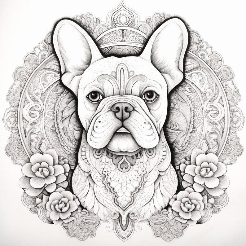 French Bulldog Adult Coloring Page Printable Frenchie Digital Downloads ...