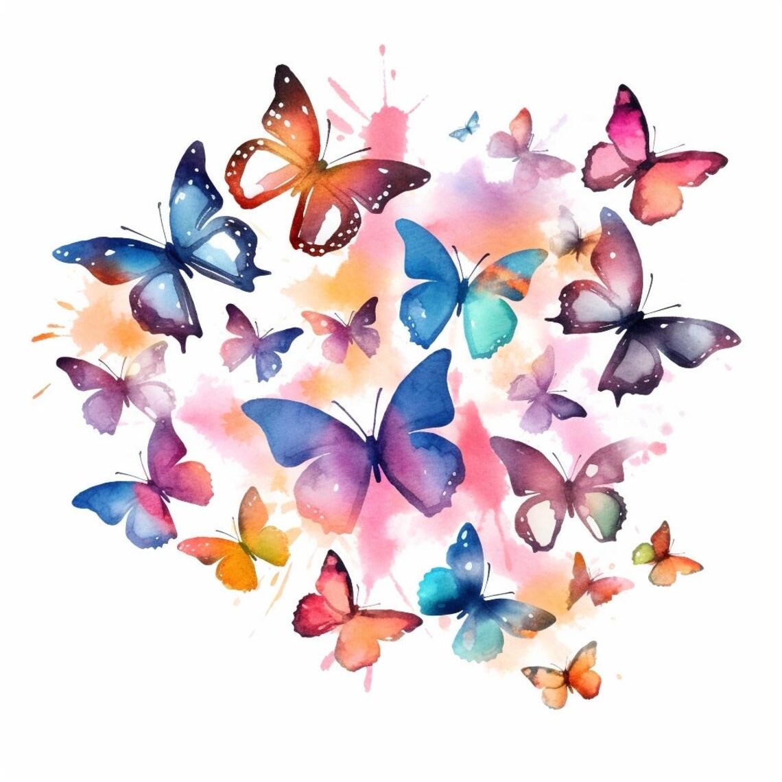 20 Watercolor Butterfly Clipart Swarms of Butterflies Printable JPG ...