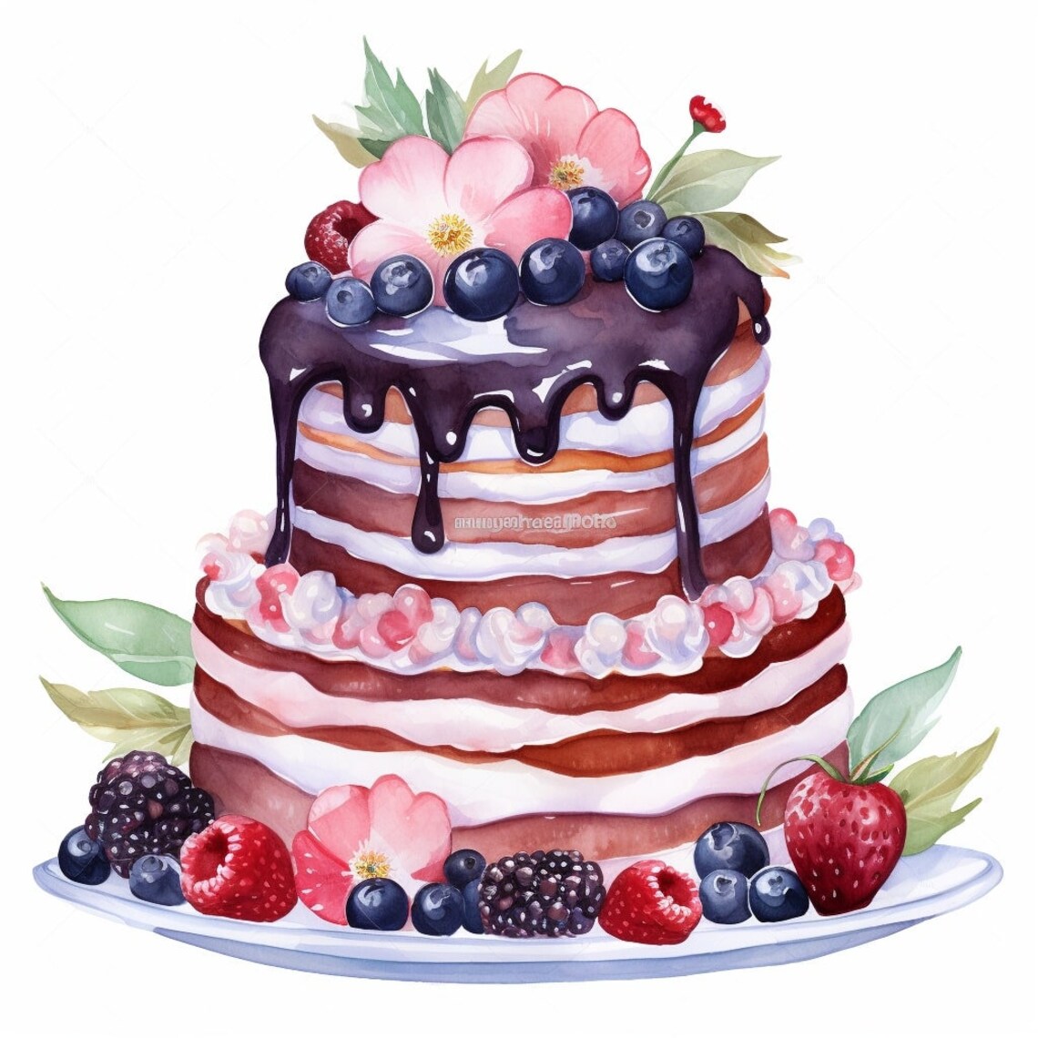 Watercolor Cake Clipart 20 Printable High Quality Jpgs Digital Download ...