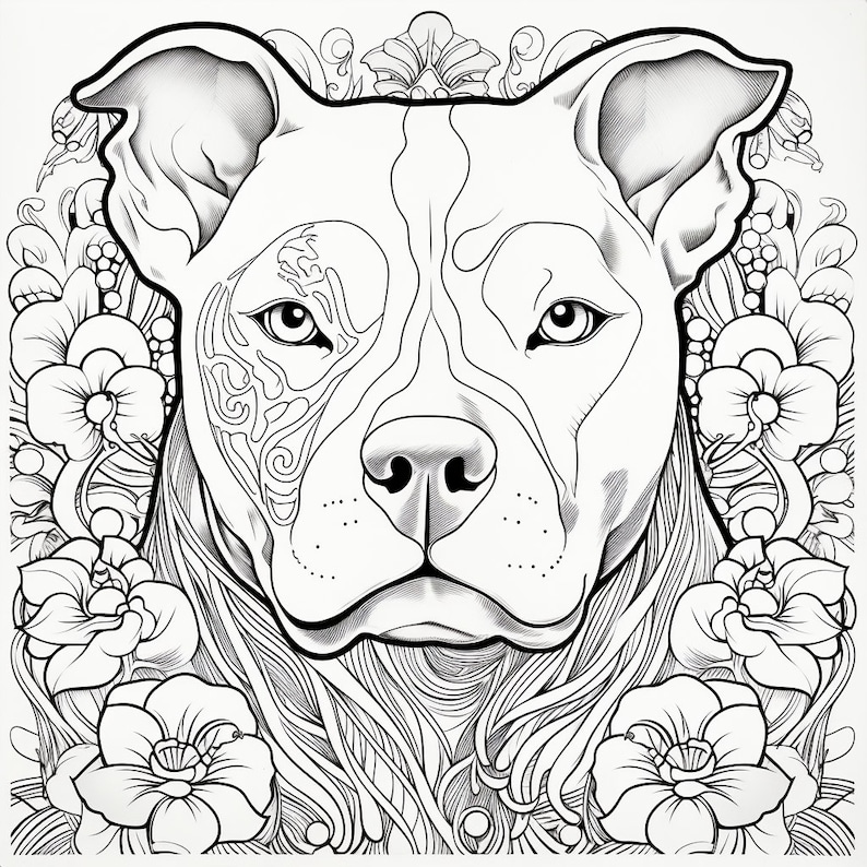 Pitbull Adult Coloring Page Printable Dog Digital Downloads 52 Images ...