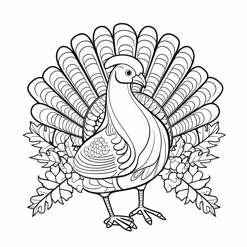 Turkey Thanksgiving Adult Coloring Page 51 Digital Downloads - Etsy