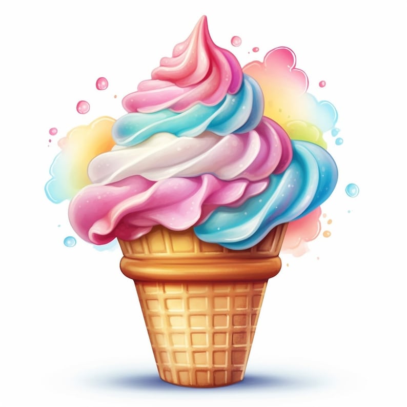 Ice Cream Cone Colorful Clipart Art Printable 20 High Quality Jpgs ...