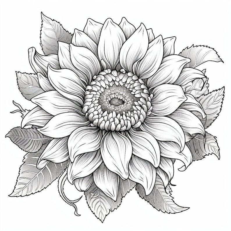 Sunflower Adult Coloring Pages Floral 50 Printable Digital Downloads - Etsy