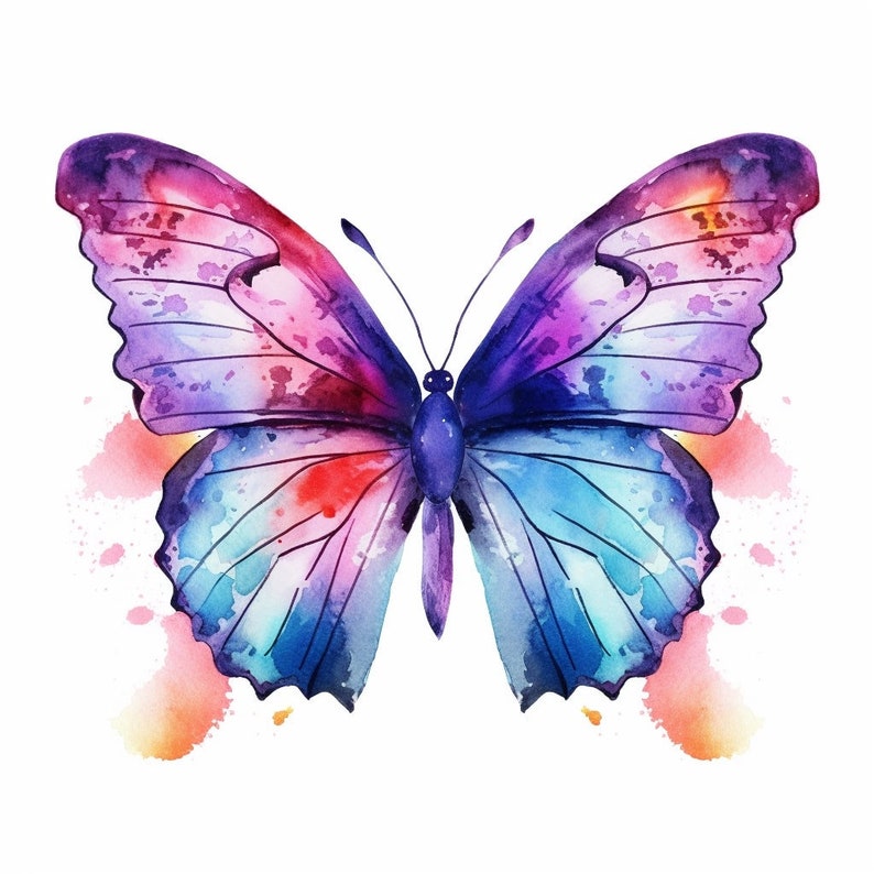 Watercolor Rainbow Butterfly Clipart 20 Printable High Quality Jpgs ...