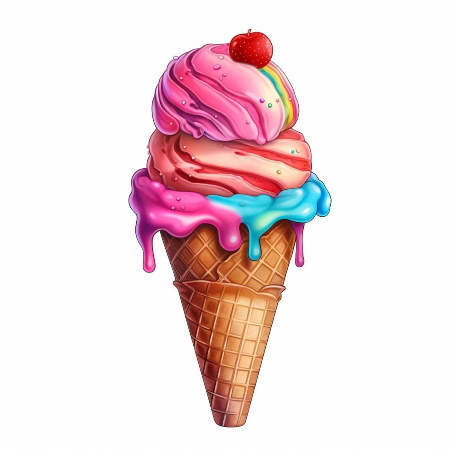 Ice Cream Cone Colorful Clipart Art Printable 20 High Quality Jpgs ...