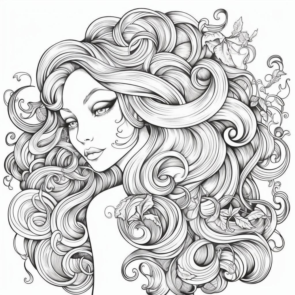 Girl Hair Coloring Pages Designs Women Hair Style Printable Digital ...