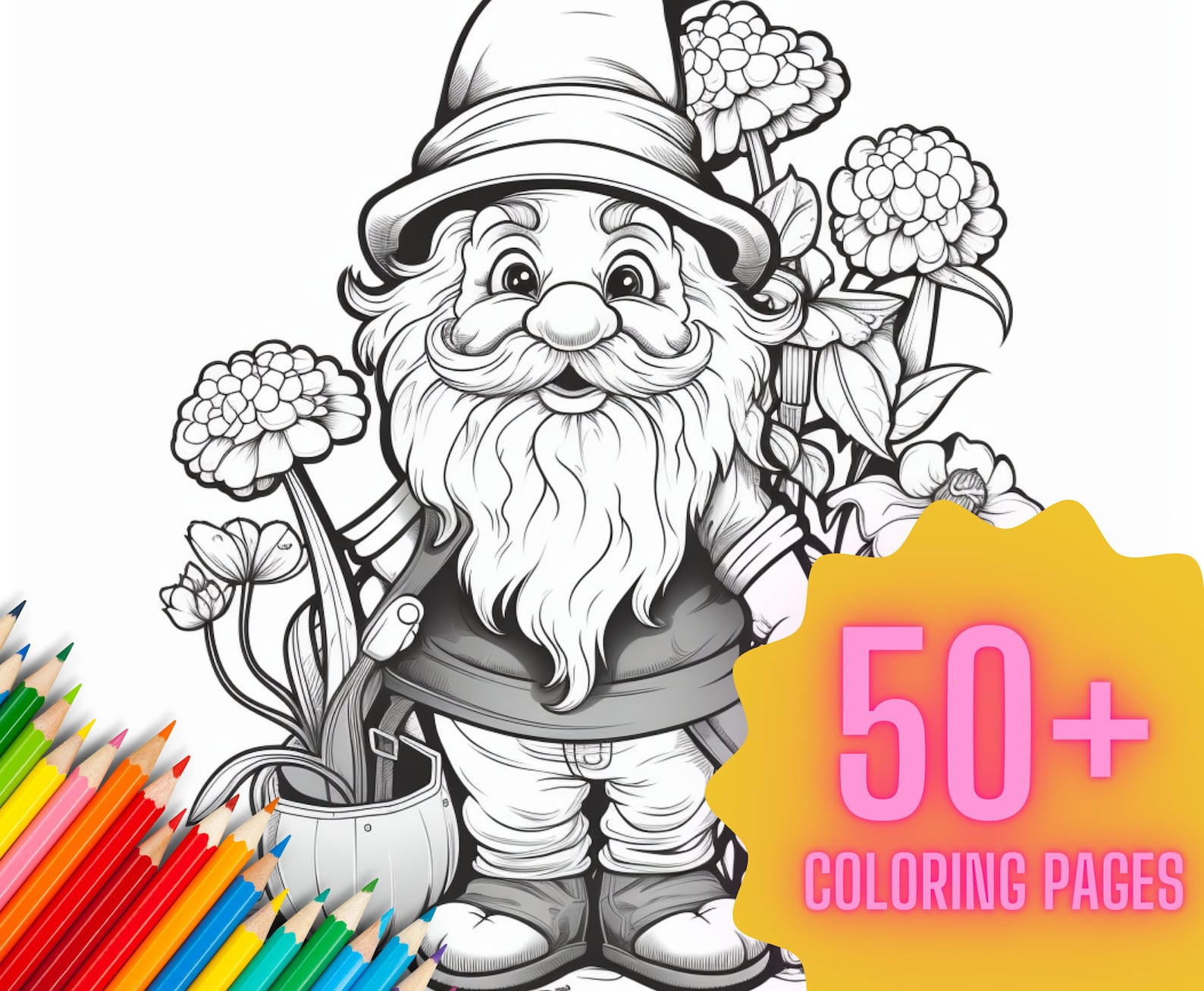 50+ Cute Garden Gnomes Coloring Pages for Adults Printable Magical ...