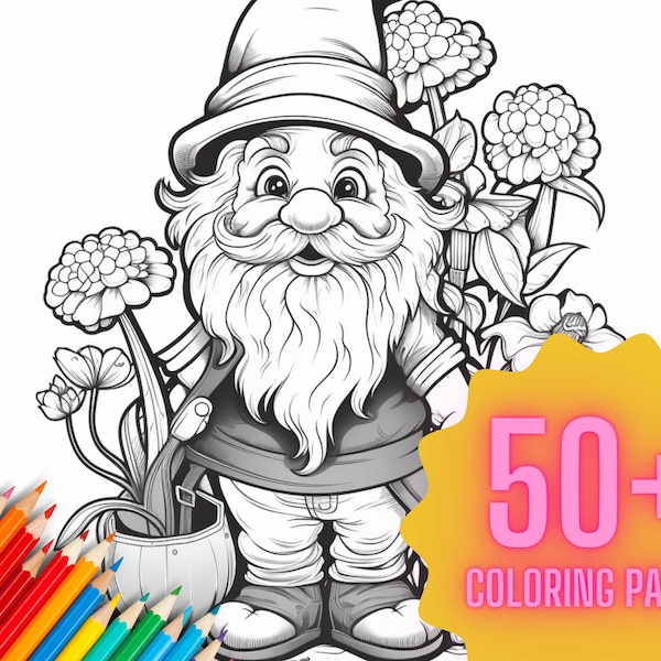 Garden Gnomes Coloring Pages for Adults - Etsy