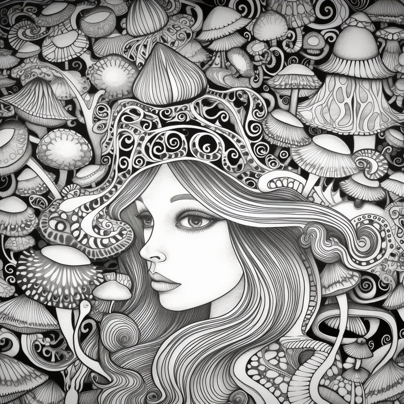 Psychedelic Trippy Adult Coloring Pages Grayscale 52 Digital Downloads ...