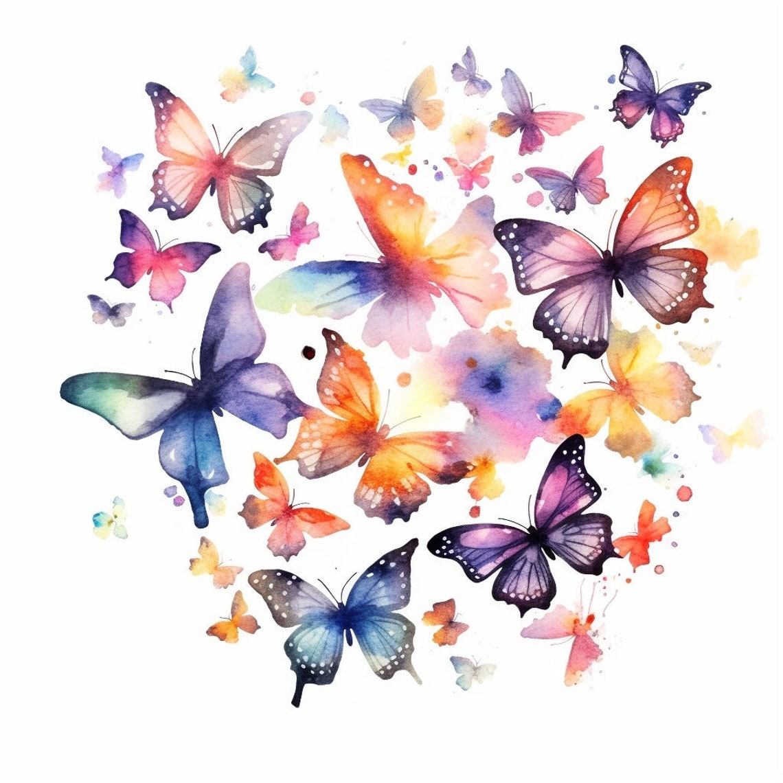 20 Watercolor Butterfly Clipart Swarms of Butterflies Printable JPG ...