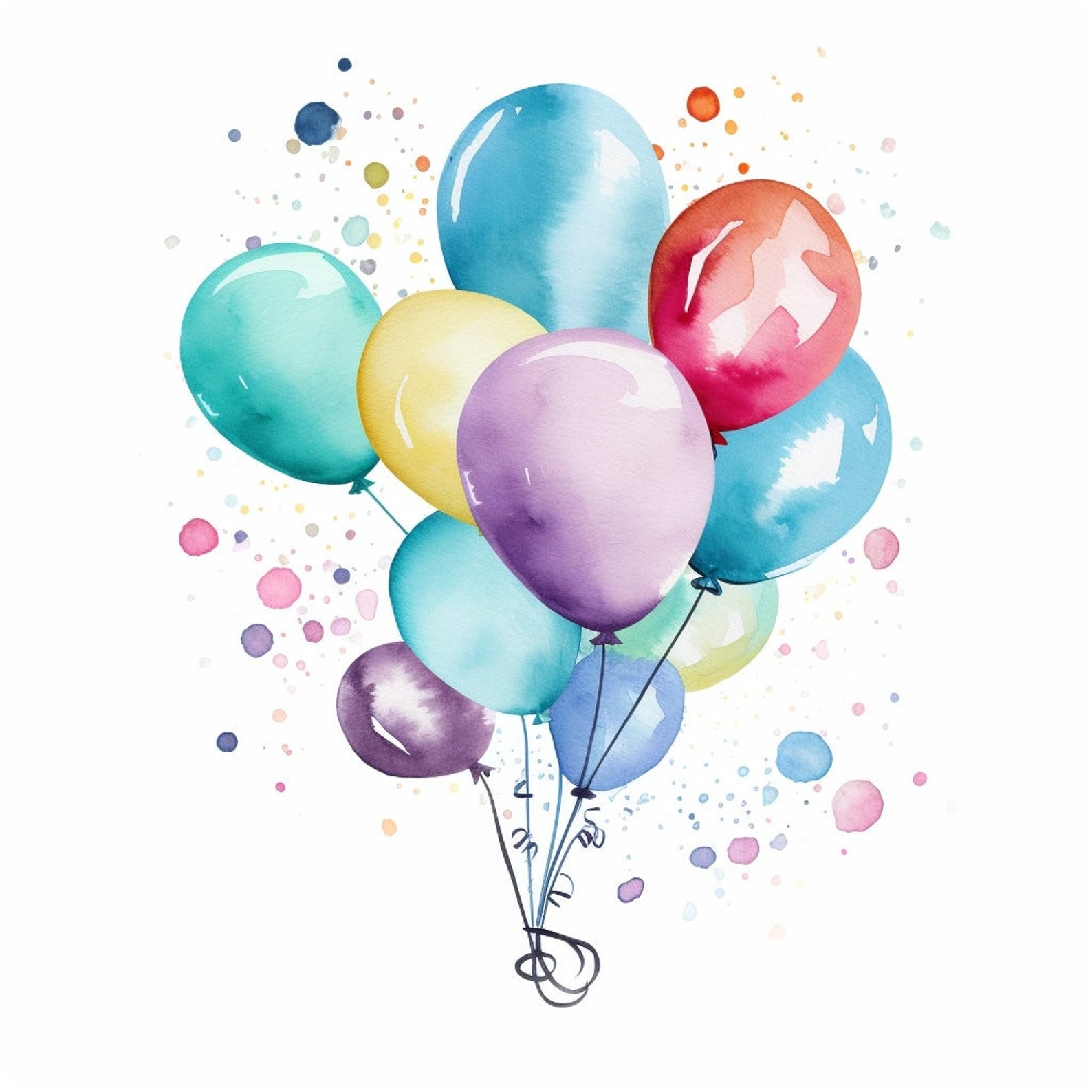Watercolor Birthday Theme Clipart Balloon Cake Presents 20 Printable ...