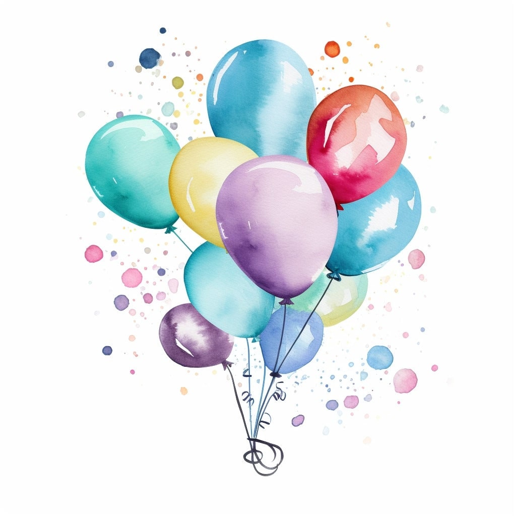 Watercolor Birthday Theme Clipart Balloon Cake Presents 20 Printable ...