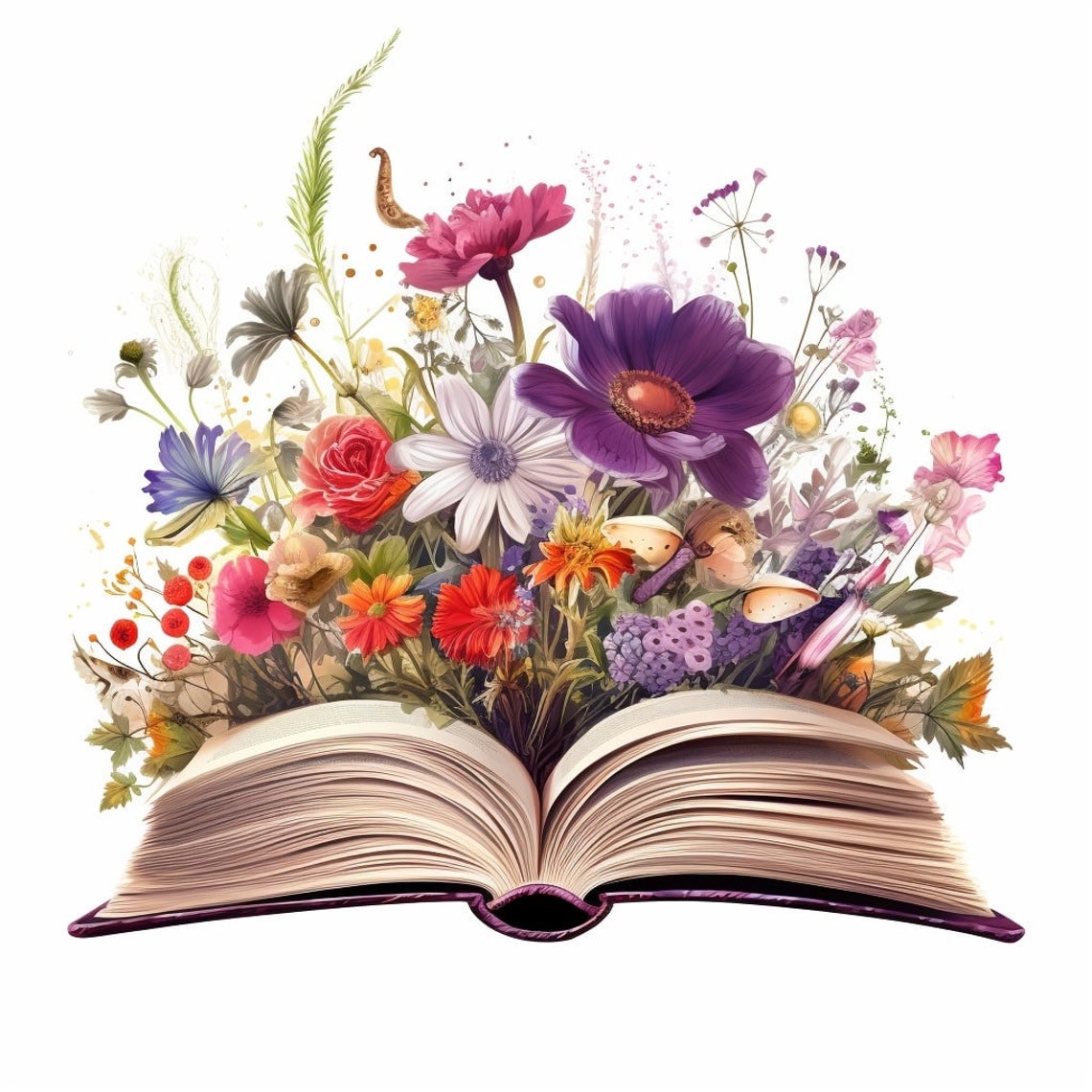 Book Flower Magic Floral Mystical Clipart 20 High Quality Jpgs Digital ...