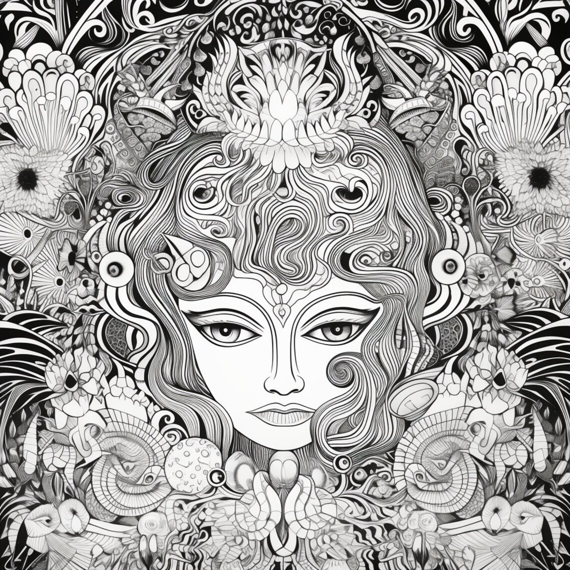 Psychedelic Trippy Adult Coloring Pages Grayscale 52 Digital - Etsy Canada