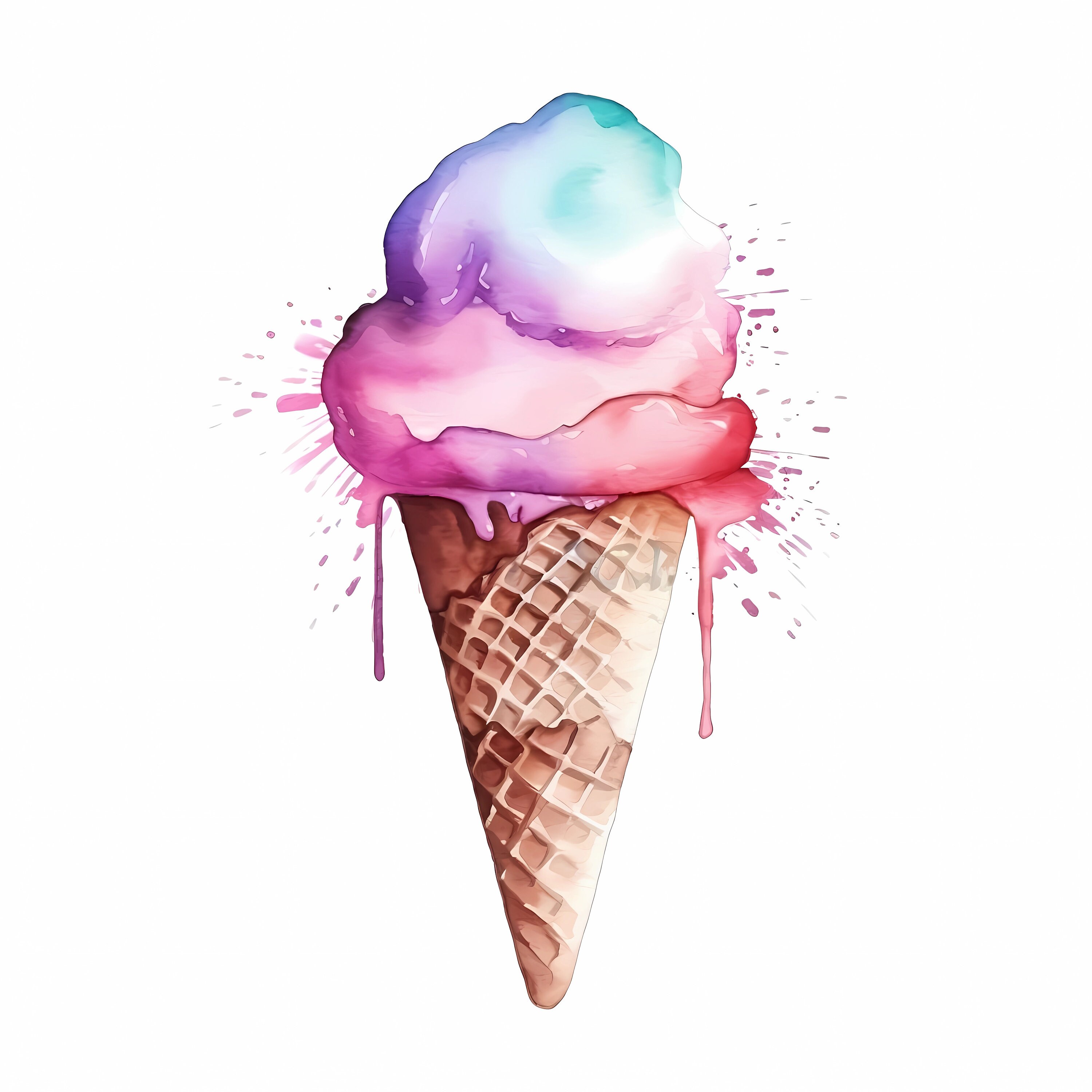 Watercolor Ice Cream Cone Colorful Clipart Art Printable 20 High ...