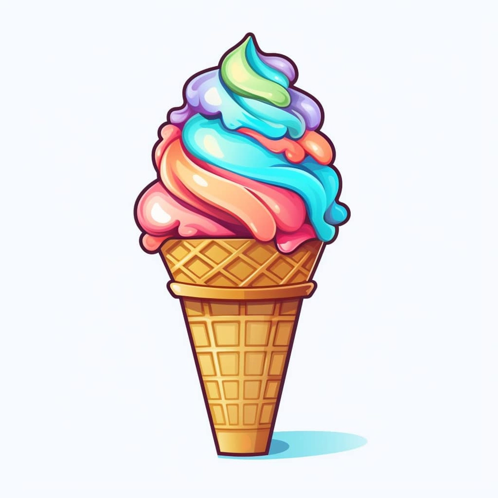 Ice Cream Cone Colorful Clipart Art Printable 20 High Quality Jpgs ...