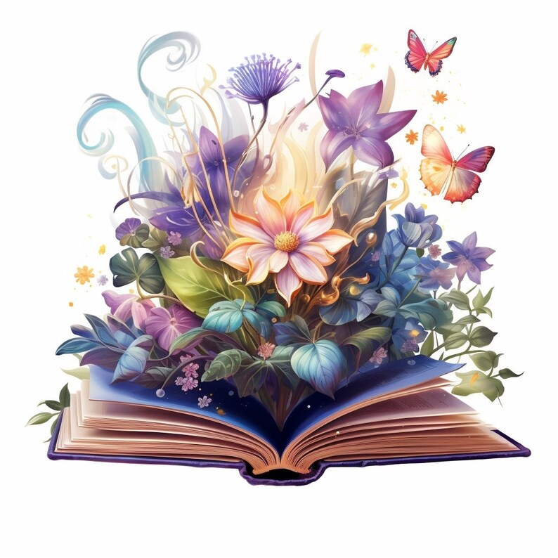 Book Flower Magic Floral Mystical Clipart 20 High Quality Jpgs Digital ...