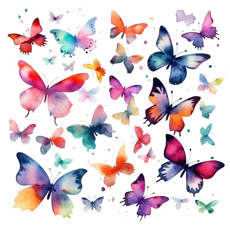 20 Watercolor Butterfly Clipart Swarms of Butterflies Printable JPG ...