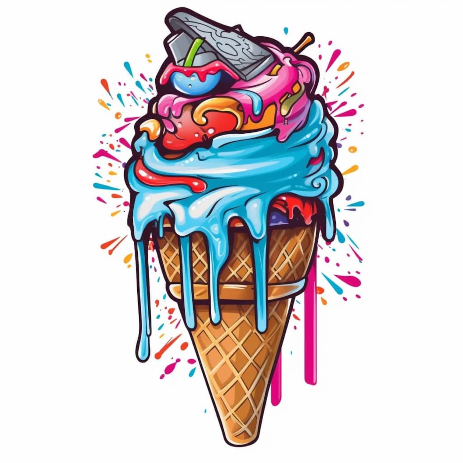 Graffiti Ice Cream Cone Colorful Clipart Art Printable 20 High Quality ...