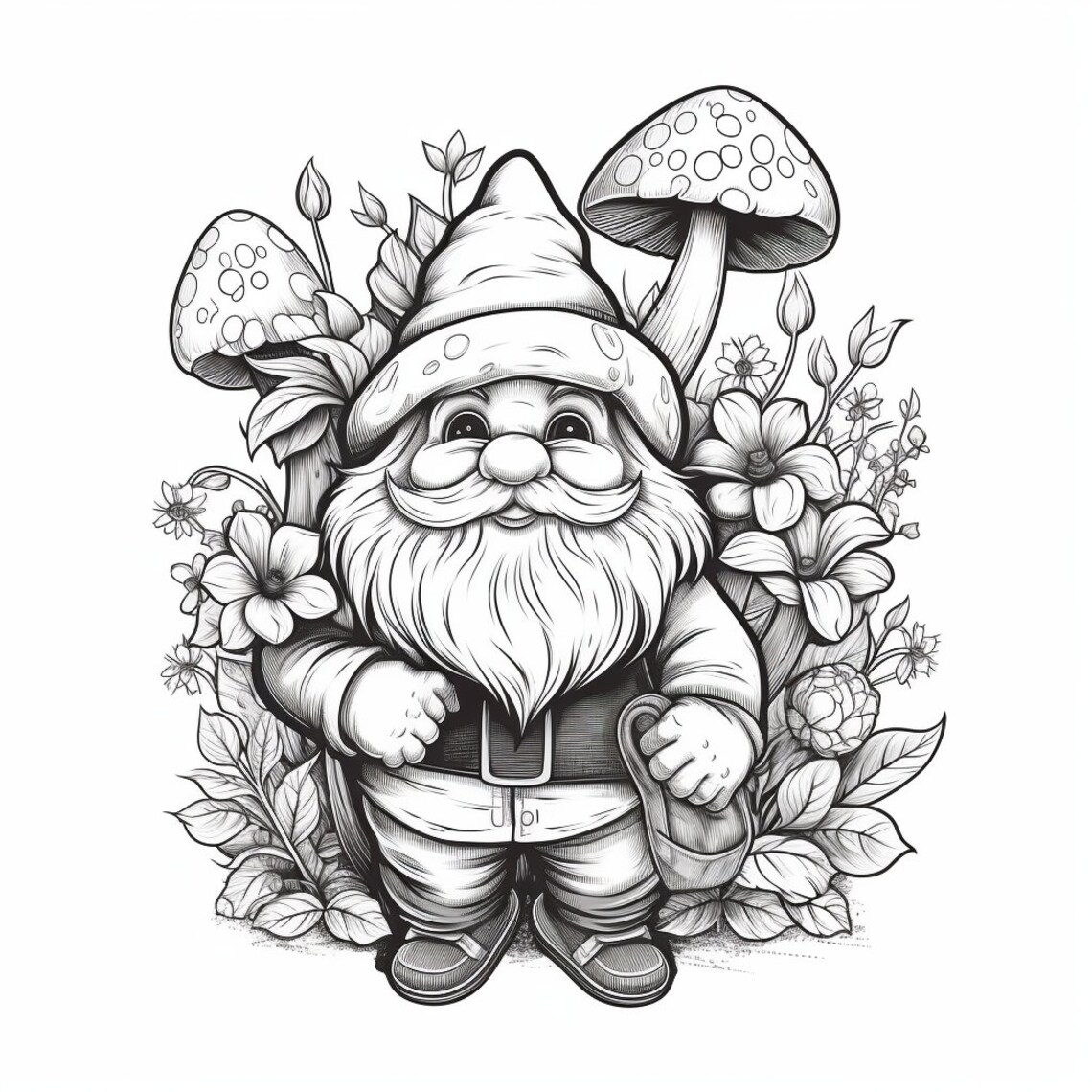 50 Cute Garden Gnomes Coloring Pages for Adults Printable Magical ...