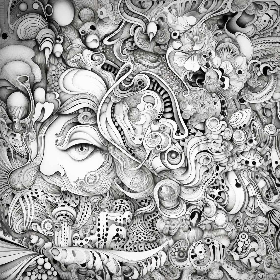 Psychedelic Trippy Adult Coloring Pages Grayscale 52 Digital - Etsy Canada