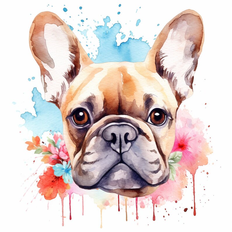 Watercolor French Bulldog Frenchie Clipart Dog Art Printable 20 Digital ...