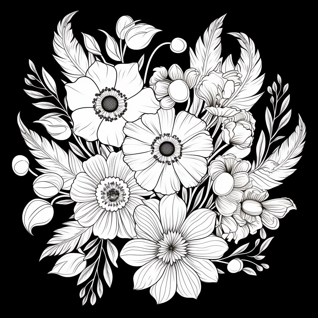 Simple Floral Adult Coloring Pages Flower Printable 56 Digital ...