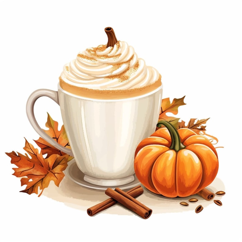 Pumpkin Spice Coffee Latte Clipart Art Printable 20 High Quality Jpgs ...