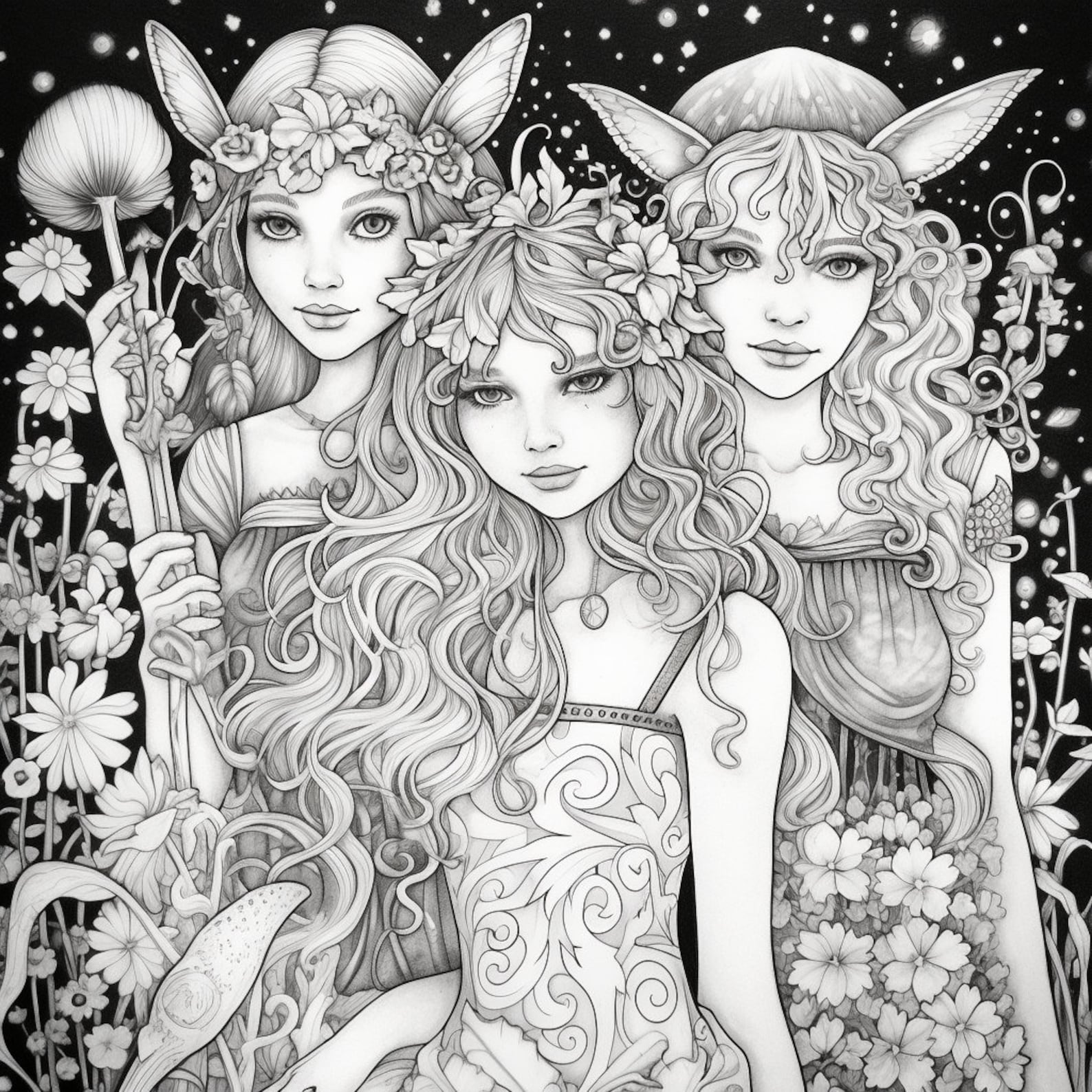 25 Adult Coloring Pages Fairy Faries Fantasy Printable Instant Download ...