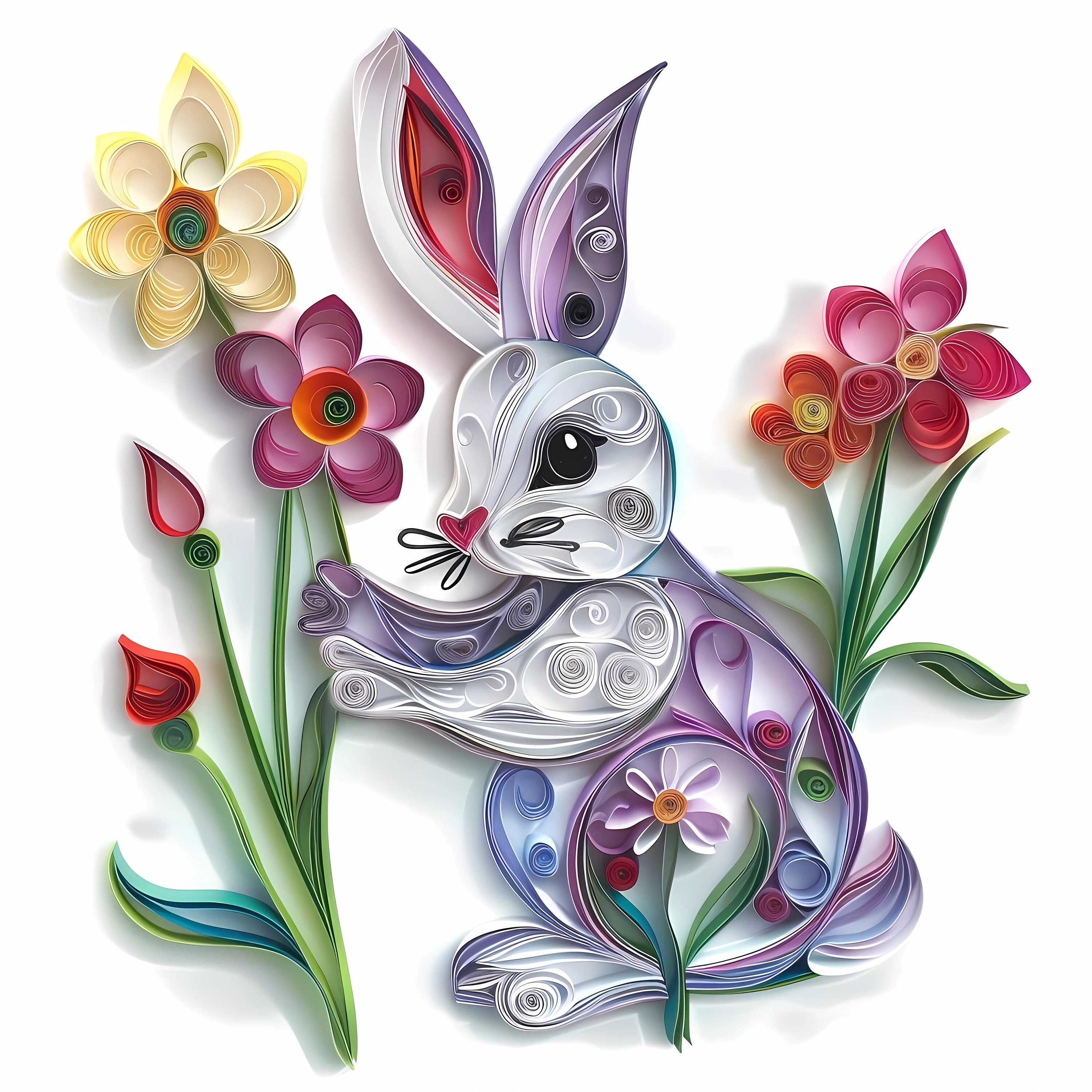 20 Quilling Bunnies Colorful Clip Art Digital Downloads Paper Craft ...