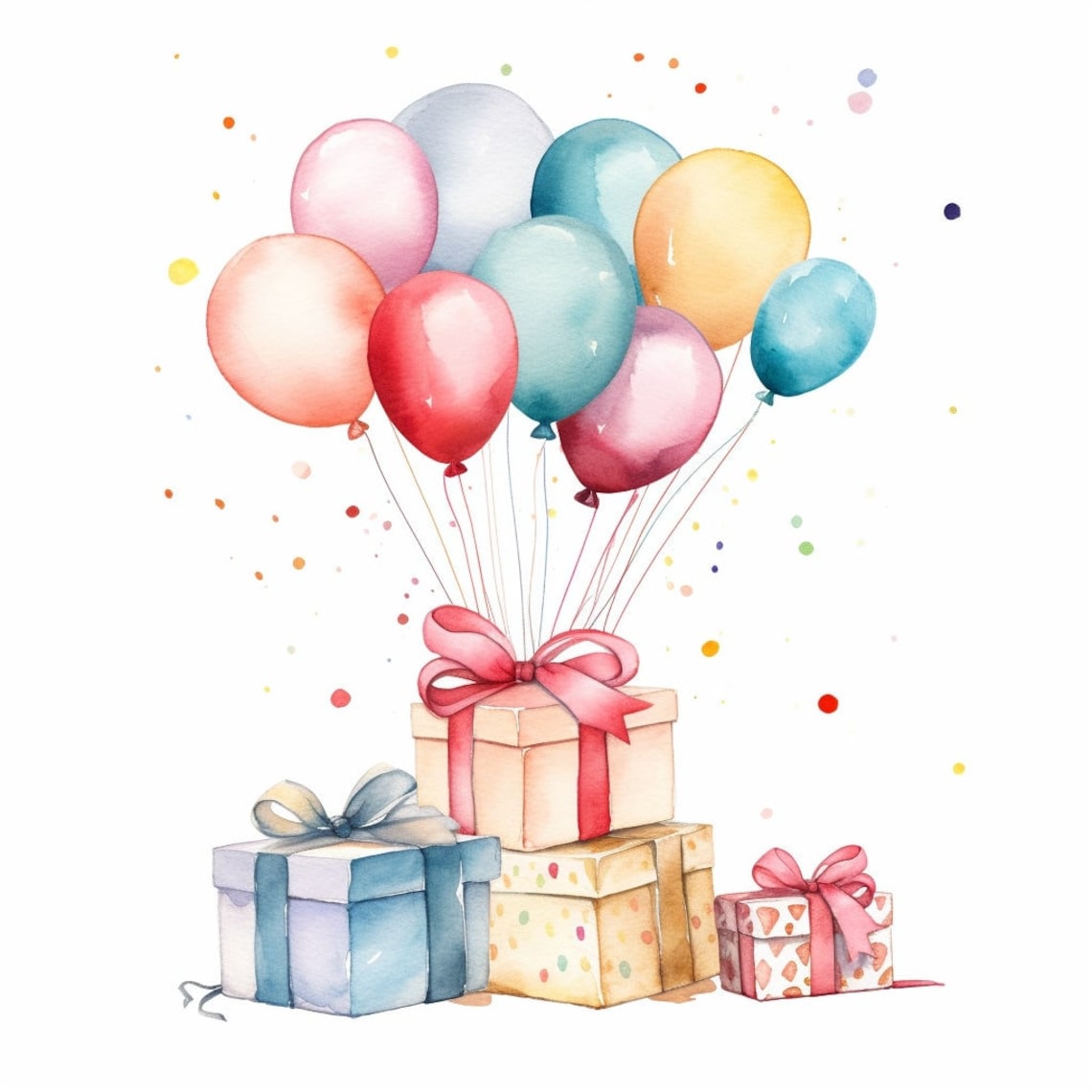 Watercolor Birthday Theme Clipart Balloon Cake Presents 20 Printable ...