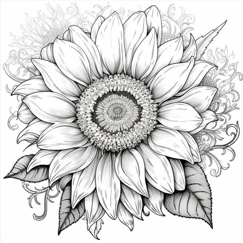 Sunflower Adult Coloring Pages Floral 50 Printable Digital Downloads - Etsy