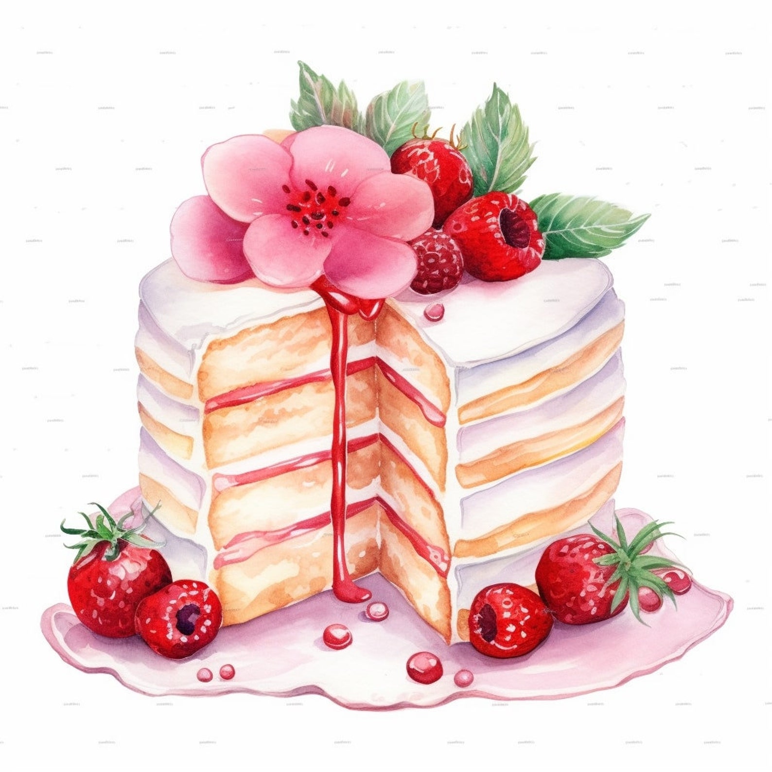 Watercolor Cake Clipart 20 Printable High Quality Jpgs Digital Download ...