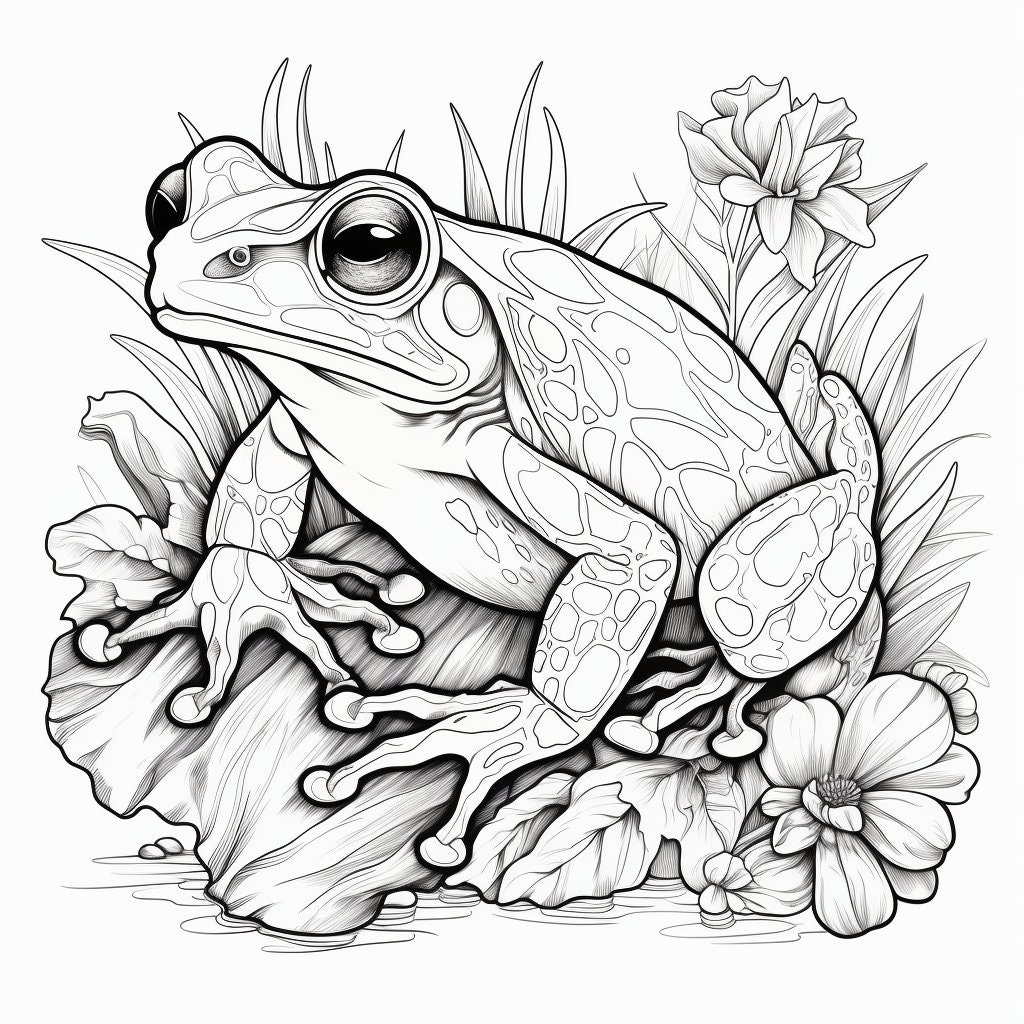 Frog Floral Adult Coloring Pages 50 Digital Download - Etsy